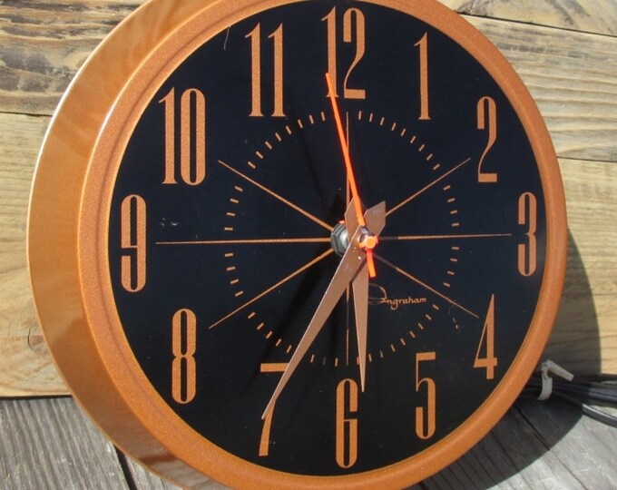 Copper Wall Clock Vintage Ingraham Clock Copper Black Retro Skillet ...