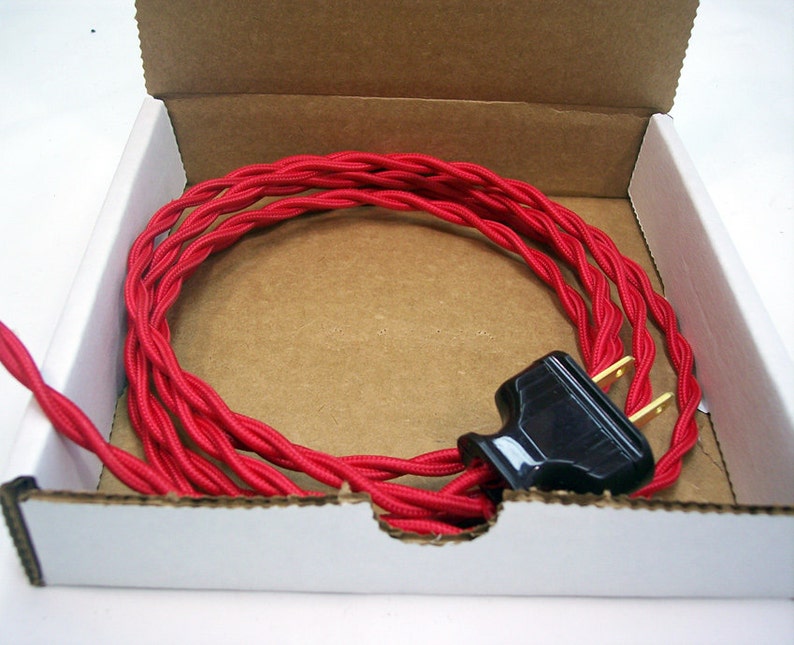 RED - Cloth Covered Wire - 8-ft Cordset - Rewire - Vintage Style Lamp ...