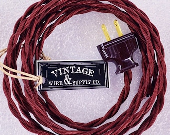 DARK BROWN Lamp Cord Cloth Covered Wire 8-ft Cordset | Etsy
