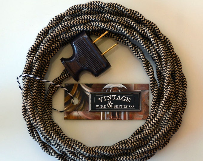 DARK BROWN Lamp Cord Cloth Covered Wire 8-ft Cordset Rewire Vintage ...