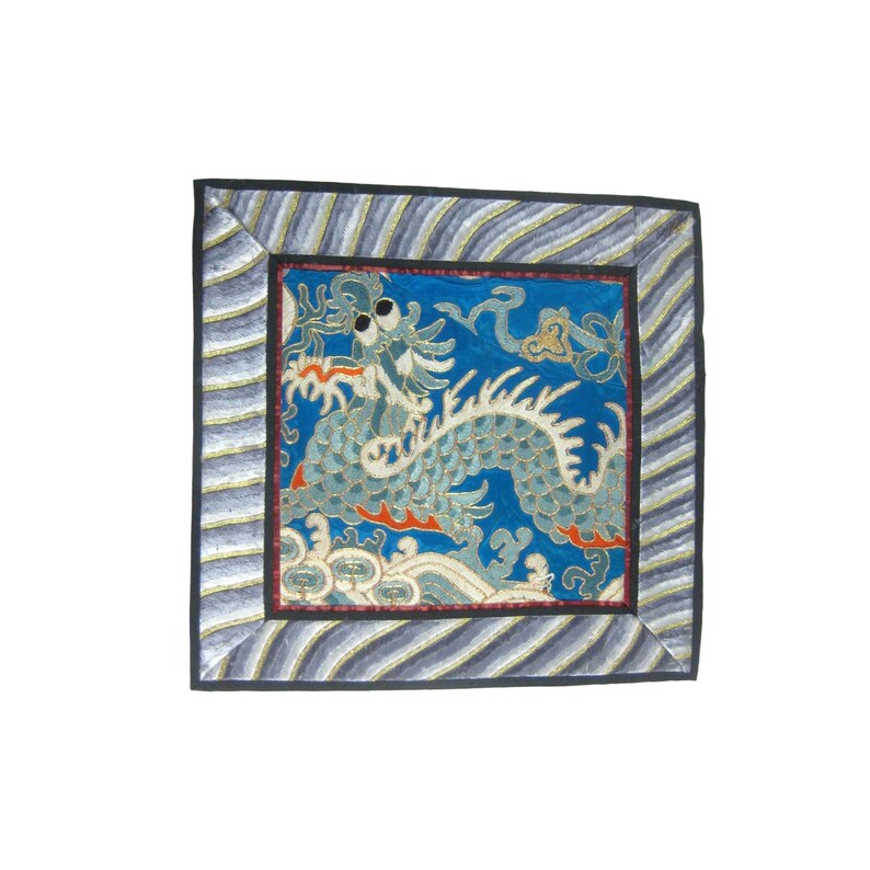 Vintage Chinese Dragon Embroidered Silk Textile Decor Square Vintage - Etsy