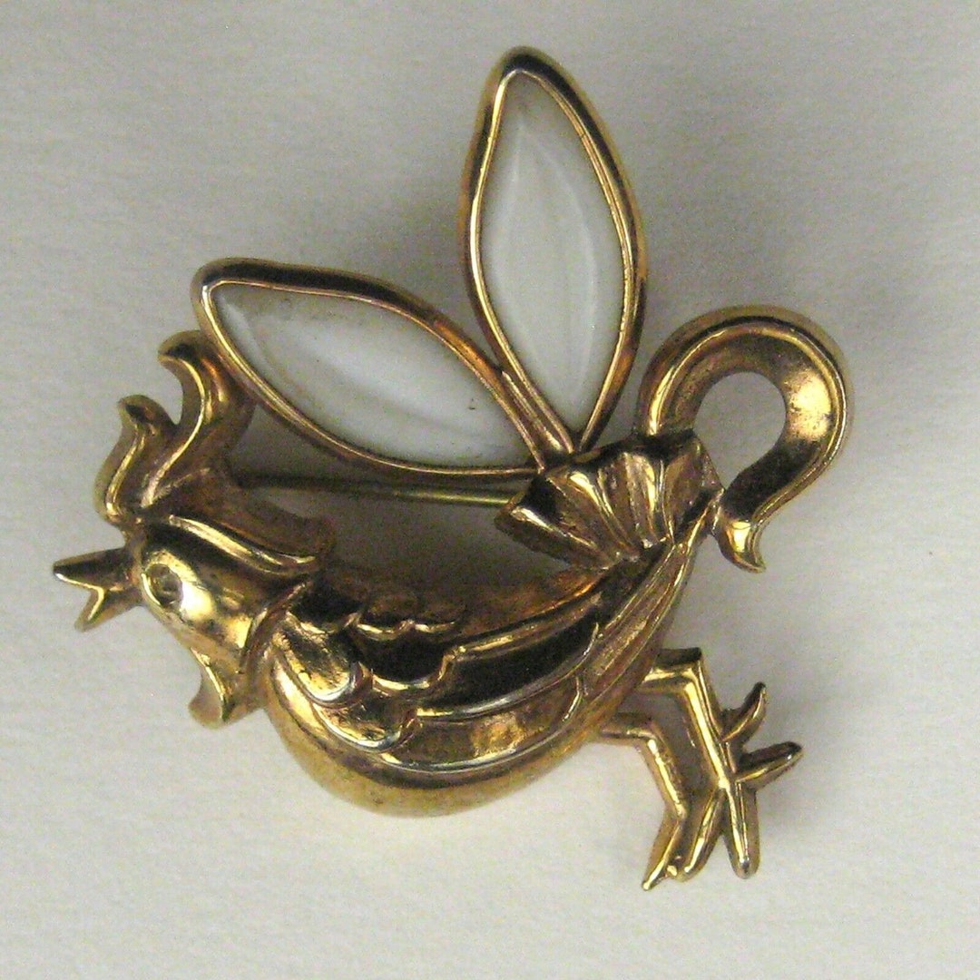 Rooster Brooch Pin Copper COLOR Bird Vintage 1960s 1.2 in White Tail ...
