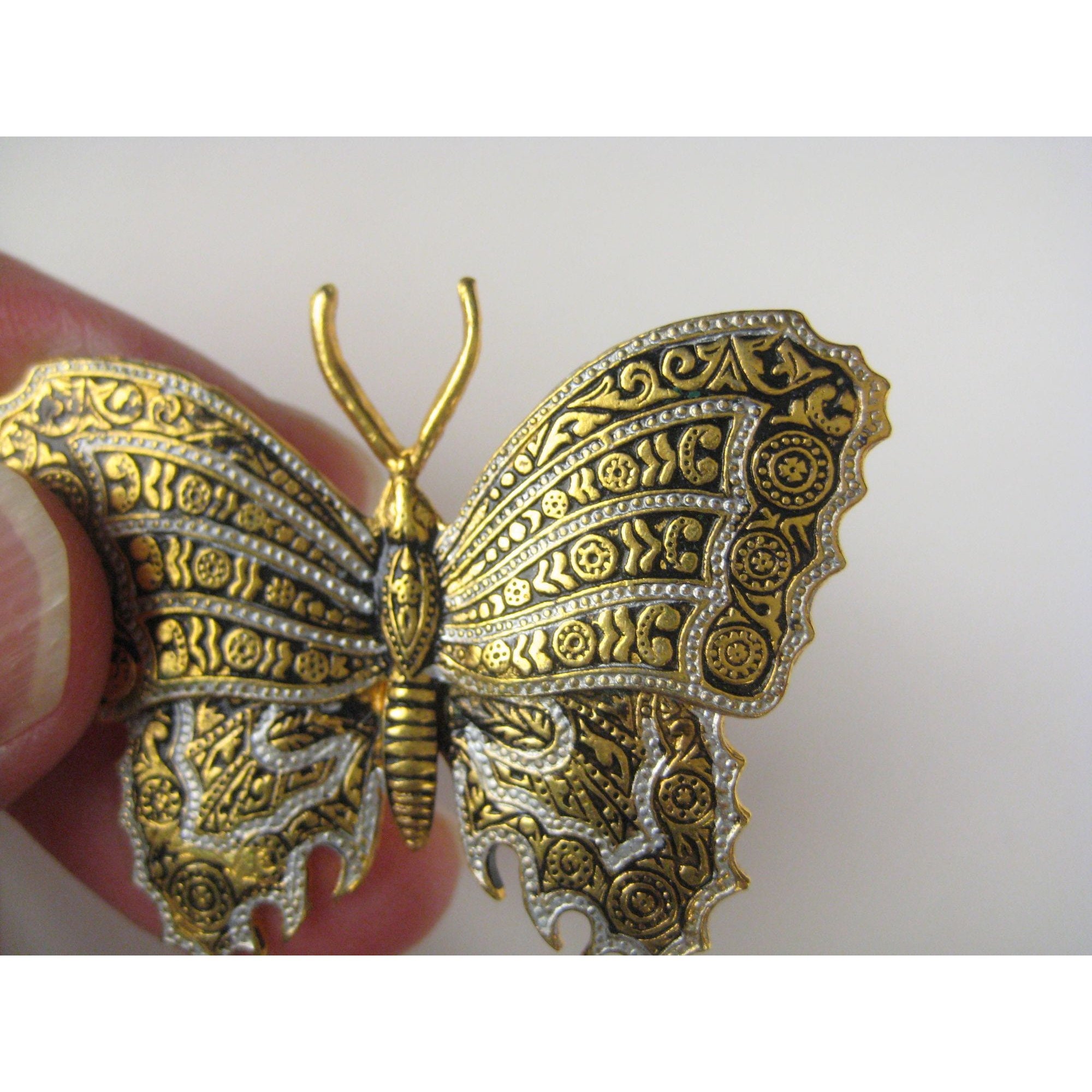 Vintage Spain Damascene Enamel Butterfly Brooch Pin Goldtone - Etsy