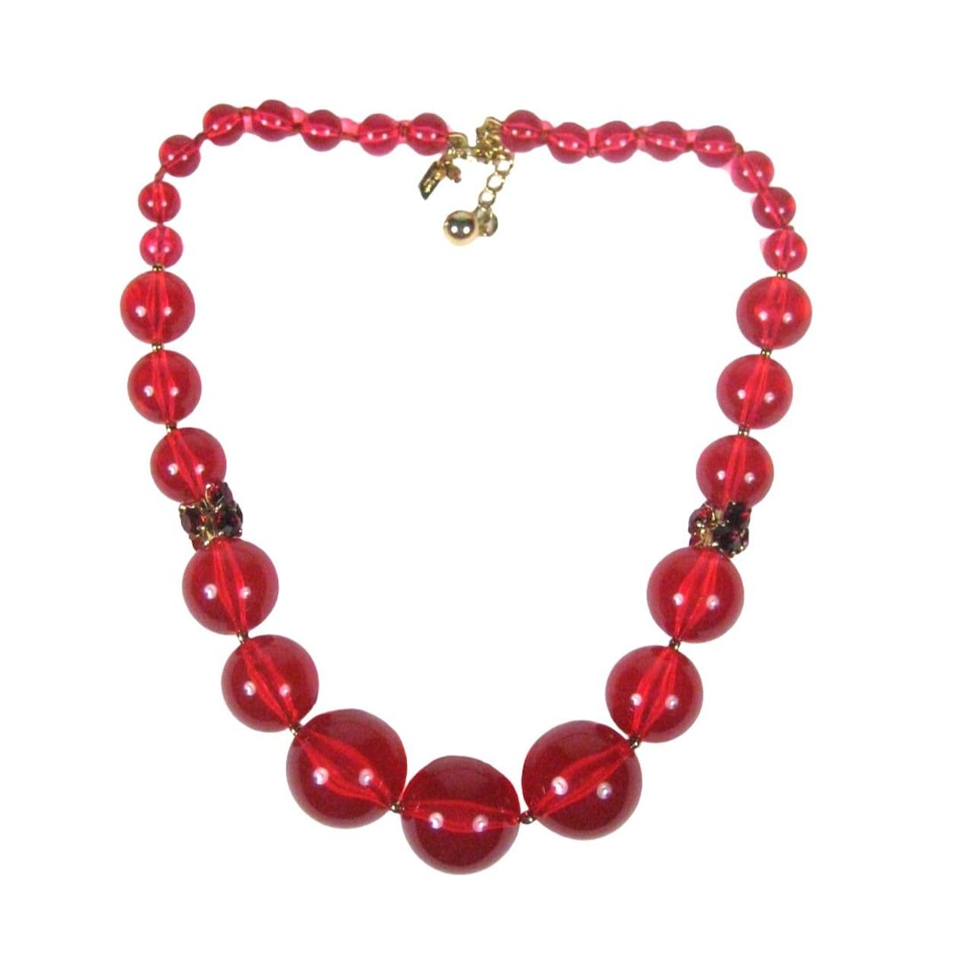 Kate Spade New York Red Lucite Ball Beaded Necklace Designer Signed 26 ...