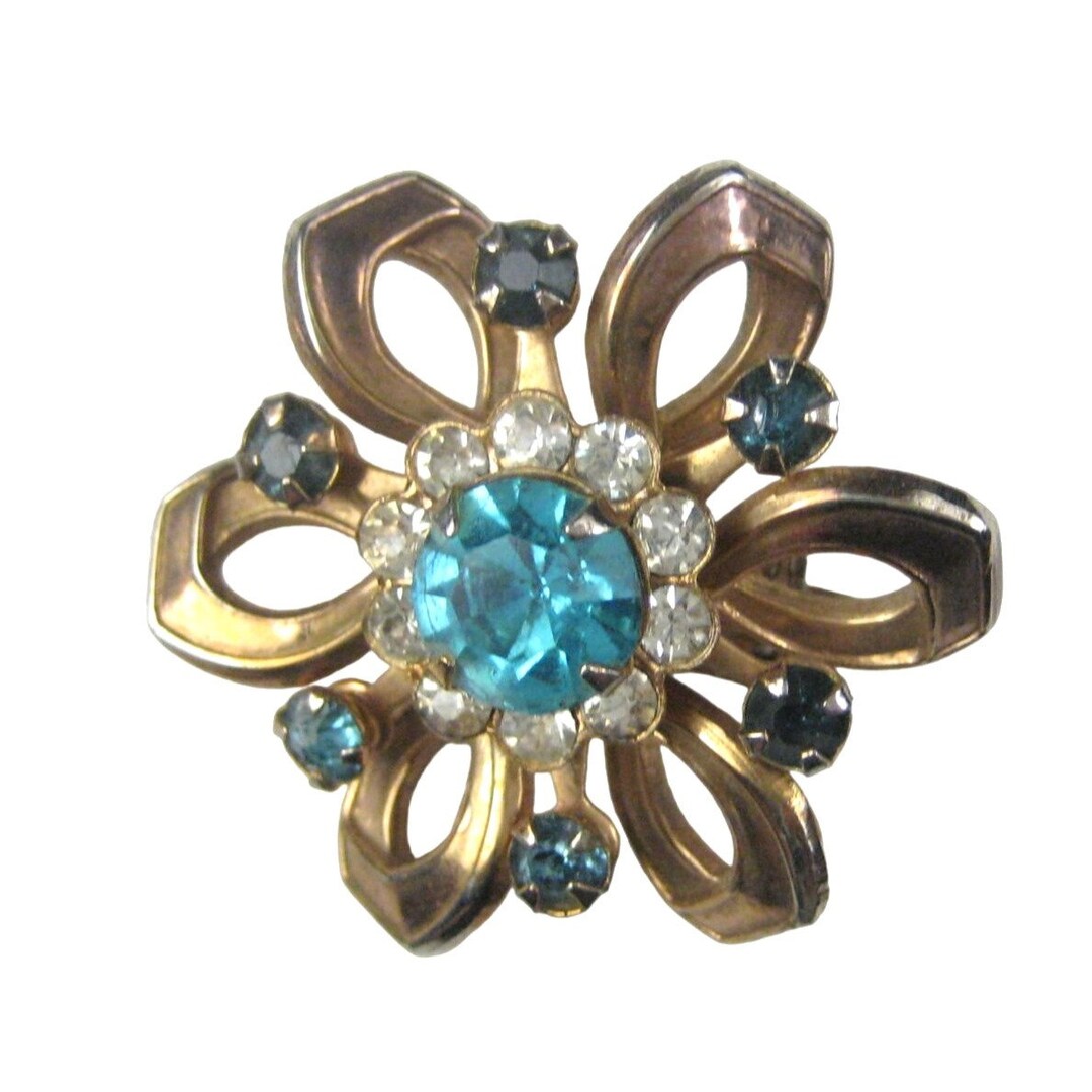 MCM Brooch Pin Goldtone Vintage 1960 Starburst Sunburst MOD Rhinestone ...