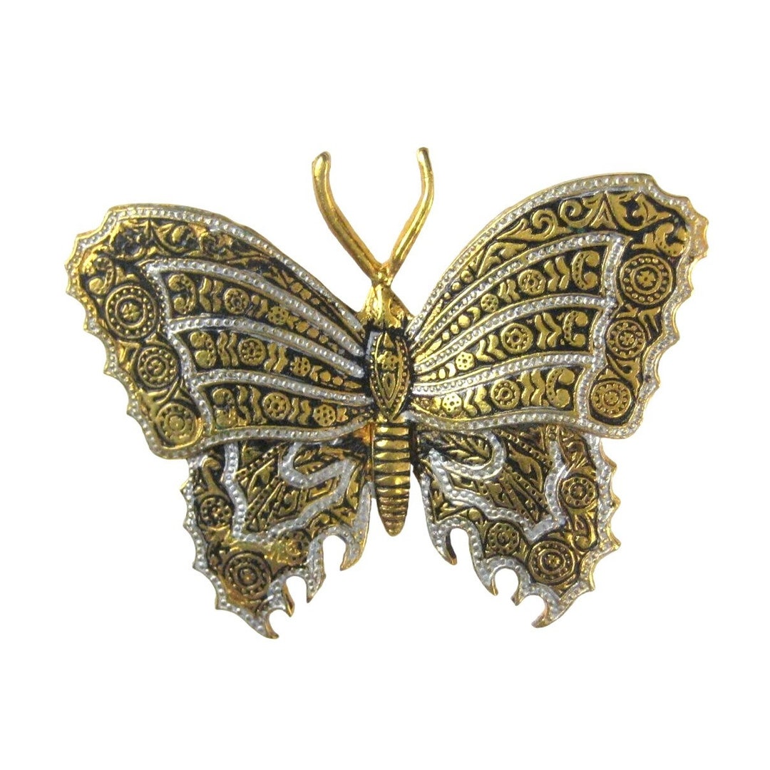 Vintage Spain Damascene Enamel Butterfly Brooch Pin Goldtone - Etsy