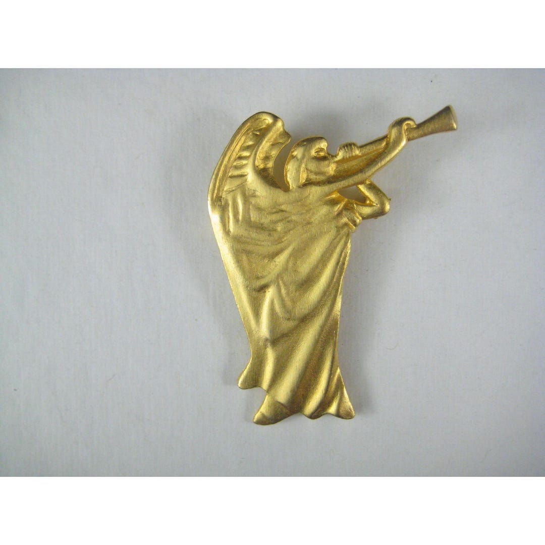 Angel Playing Trumpet Brooch Pin Vintage 1980s Goldtone - Etsy
