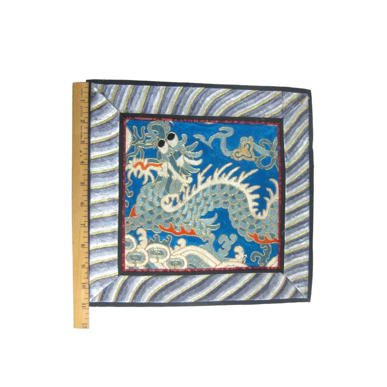 Vintage Chinese Dragon Embroidered Silk Textile Decor Square Vintage - Etsy