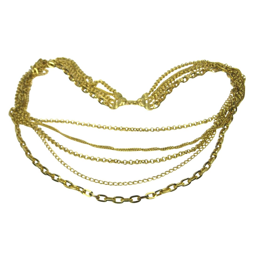 Multi Chain Layered Gold Tone Necklace Layers Statement Design Vintage ...