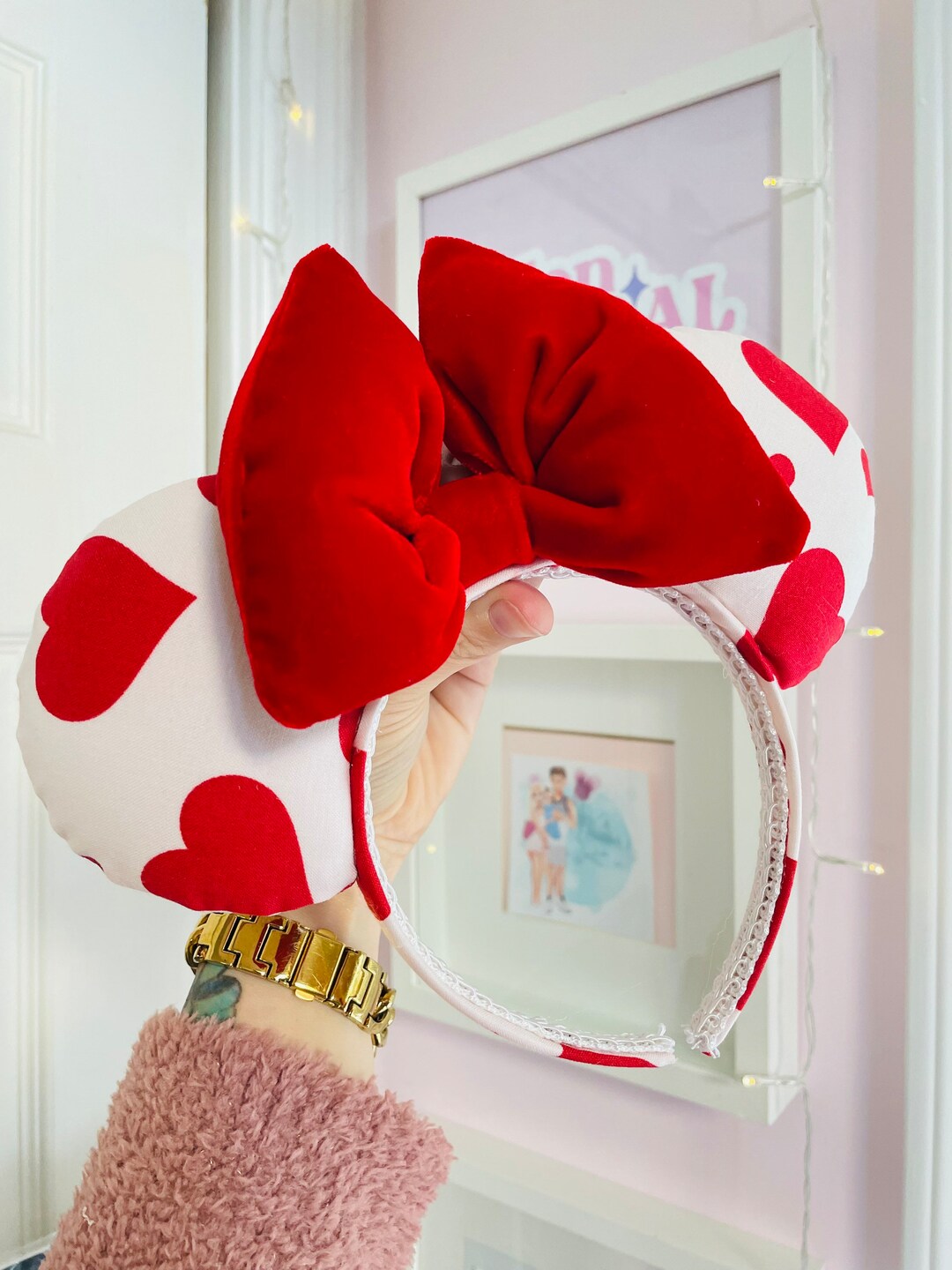 Heart Ears With Red Velvet Bow - Etsy