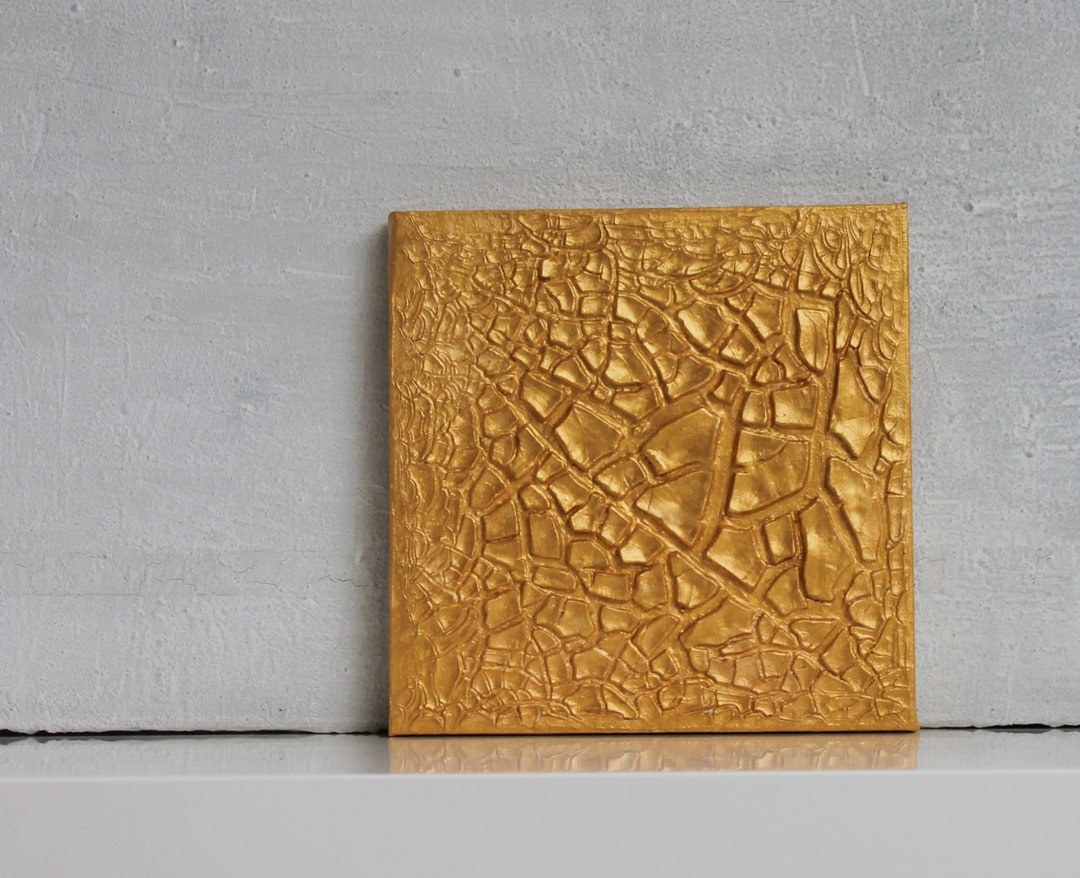 Gold Leaf, Contemporary Art, Abstract Painting 8x8x0,6", Gold Leaf ...