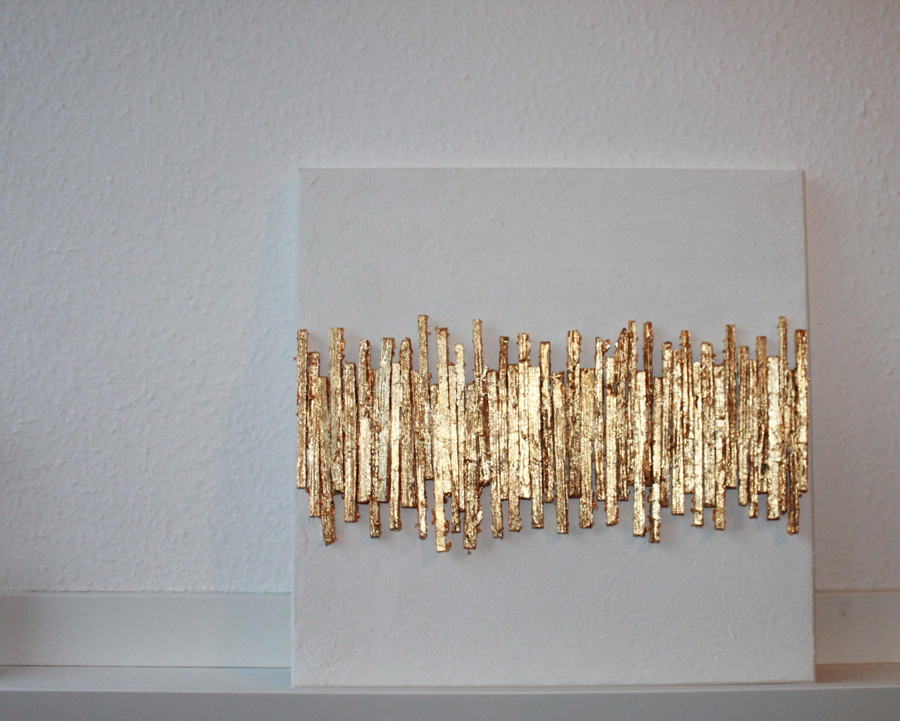 Gold Leaf, Abstract, Paper, Gift, 16x16x0,6" Office Decor, Mixed Media ...