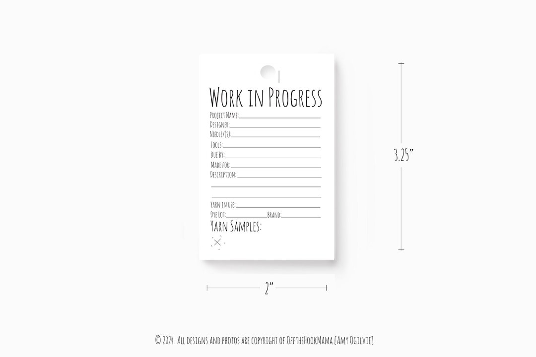 8 off the Hook Work in Progress Tags. WIP Hang Tag for Handmade Kitting ...