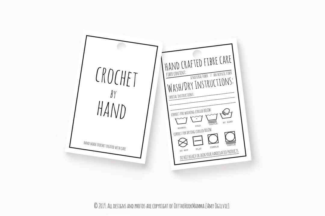 DIY Crochet Tags - Print and Cut. Size & Material Fiber Care Hang ...