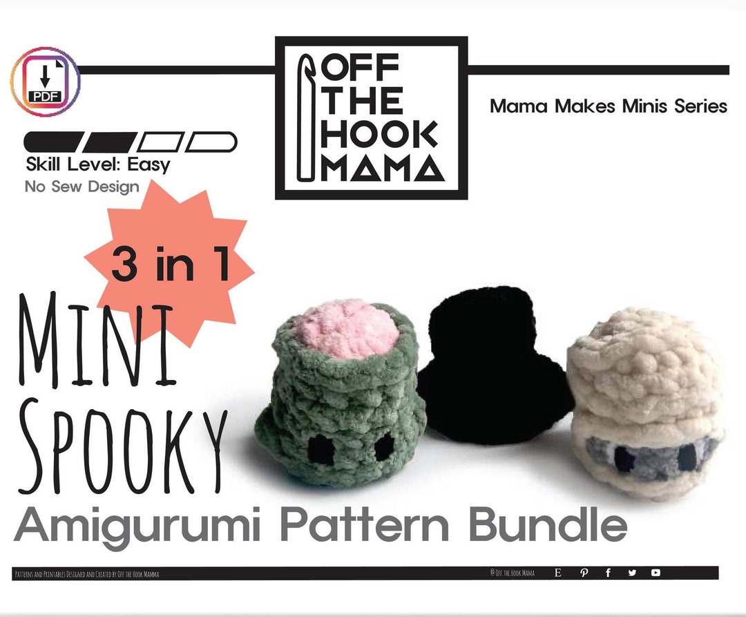 Mini Spooky Amigurumi Crochet Pattern Bundle: Zombie, Mummy, Top Hat ...