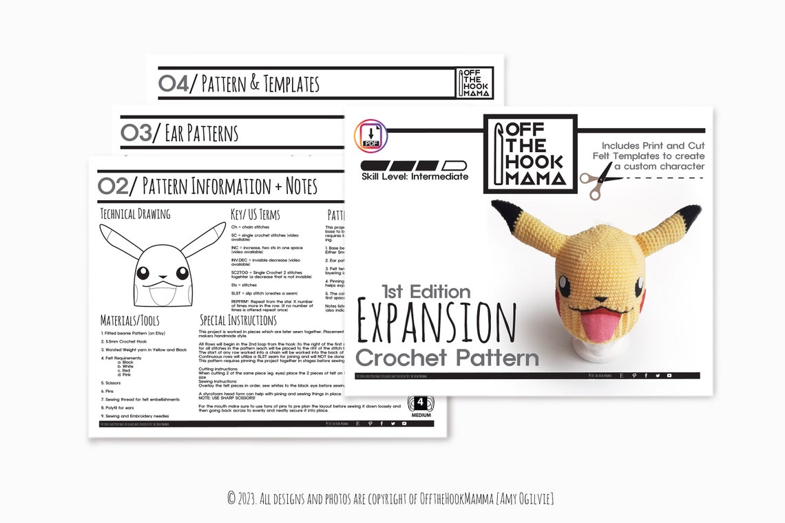 1st Edition Pika-chan Character Hat Expansion Pack. DIY Crochet Pop Art ...
