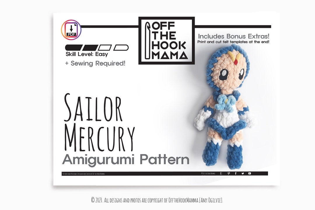 Crochet Sailor Mercury PATTERN - Chibi Ami Mizuno Amigurumi, Crochet ...