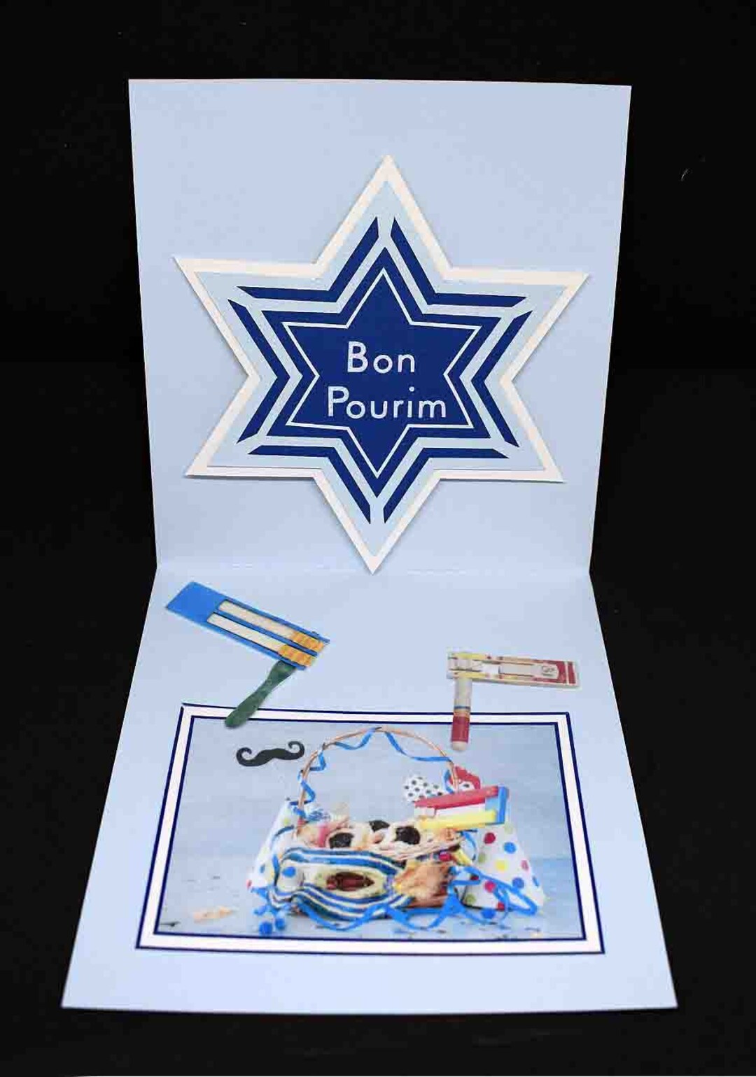 Card for Jewish Holidays Happy Purim Pattern Star of David Basket and ...