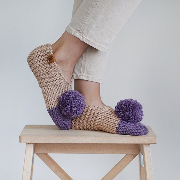 Pom Pom Slippers - Etsy