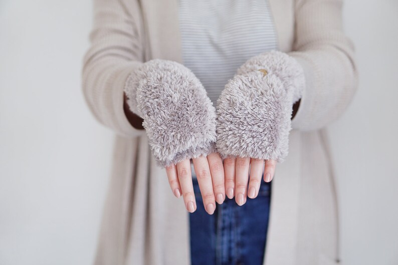 Hand Knit Fluffy Mittens With Flip Tops, Winter Accessories for Women ...