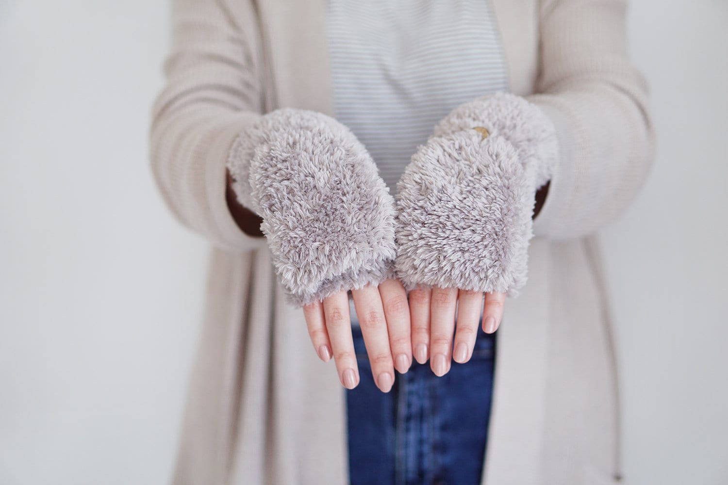 Hand Knit Fluffy Mittens With Flip Tops, Winter Accessories for Women ...
