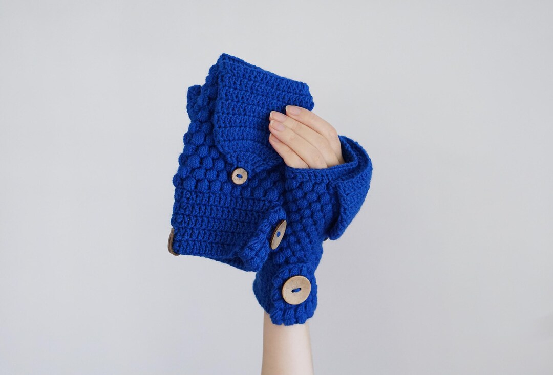 Winter Wool Gloves in Blue Convertible Mittens for Women Thick Winter ...
