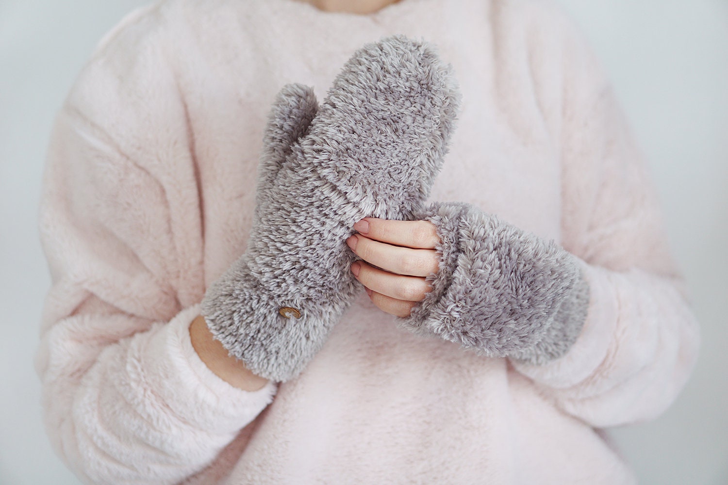 Hand Knit Fluffy Mittens With Flip Tops, Winter Accessories for Women ...
