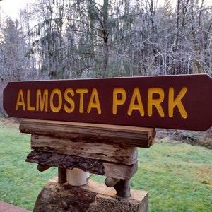 National Park Style Sign ALMOSTA PARK, Hand Carved Routed Painted for ...
