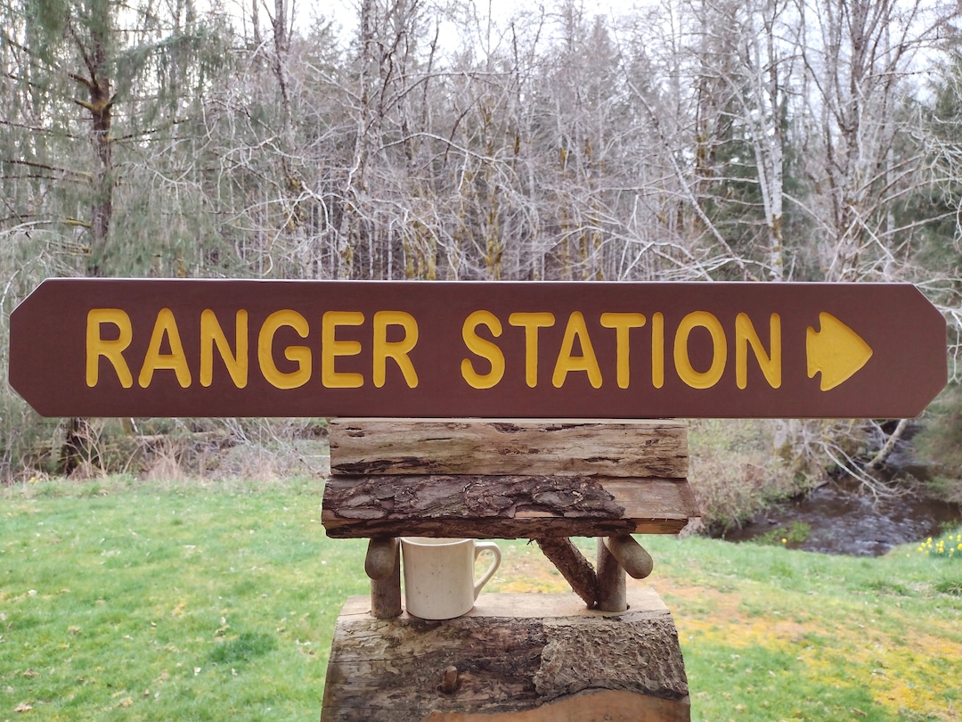 RANGER STATION Sign With Arrow National Park Style Sign, Hand Carved ...