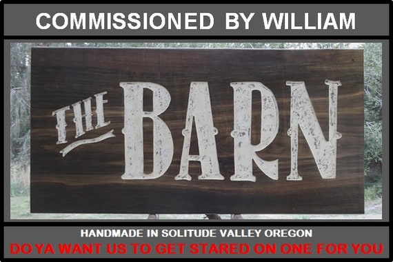 THE BARN Sign on a Large Rustic Aged Wood Slab Hand Carved | Etsy