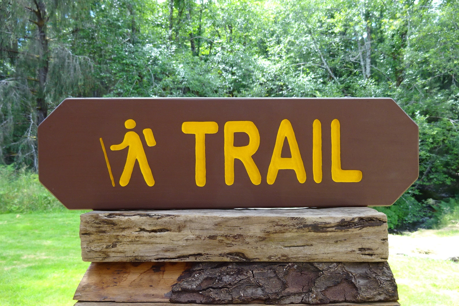 Park TRAIL Sign With Hiker Going Left, Park Style Path Trail Cabin ...