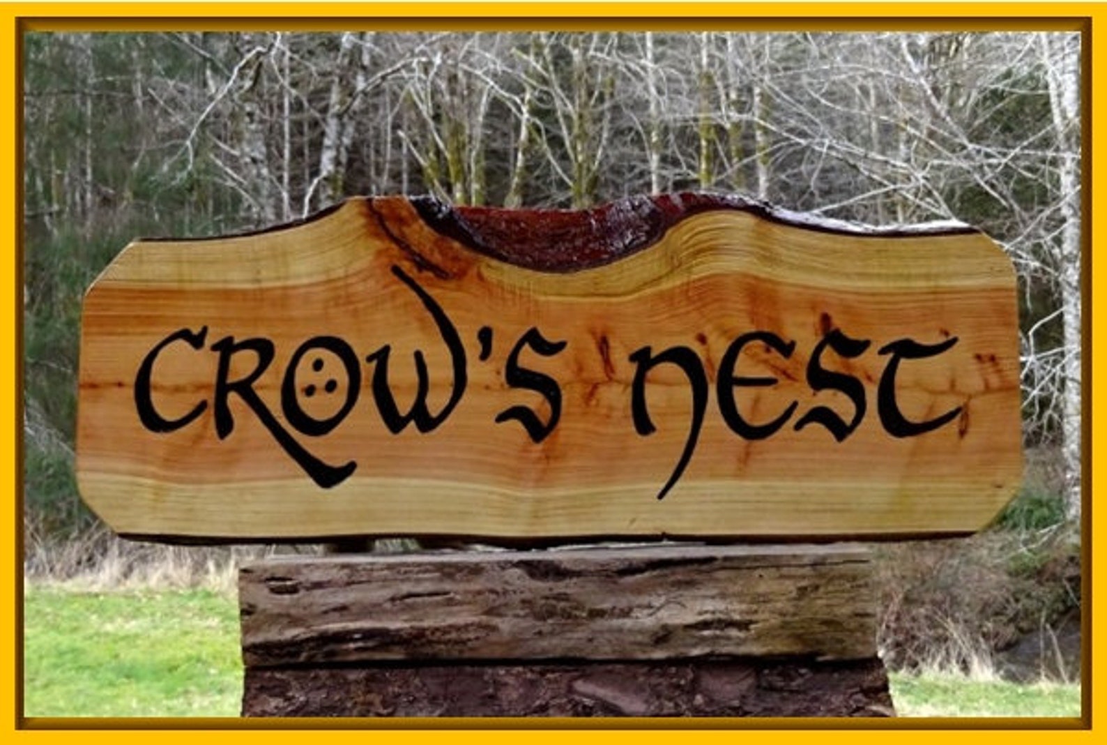 CROWS NEST Rustic Bark-on Style Sign. Wall Fence Road Home | Etsy