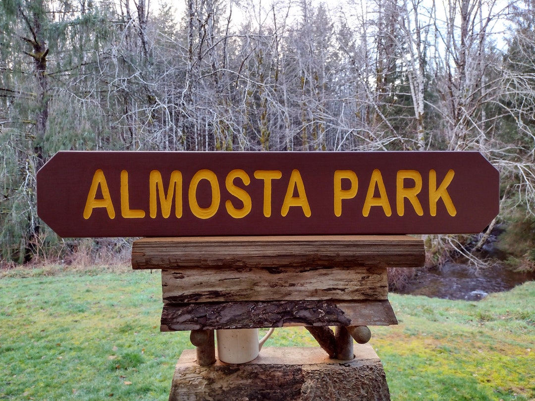 National Park Style Sign ALMOSTA PARK, Hand Carved Routed Painted for ...