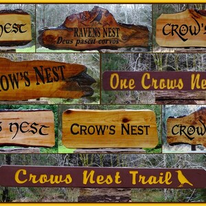 CROW’S NEST Sign on Natural-edge Volcanic Western Red Cedar, Carved ...