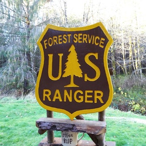 RANGER Shield, FOREST SERVICE Park Sign for Cabin Lodge Camp Sign. Hand ...