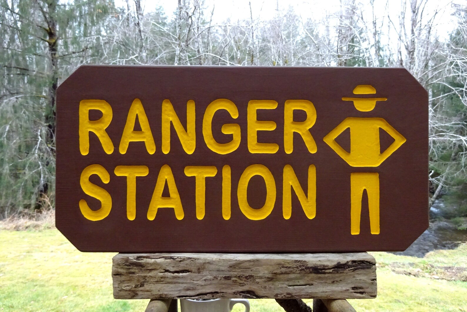 Park Style RANGER STATION Sign With Ranger Symbol, Trail Cabin Lodge ...