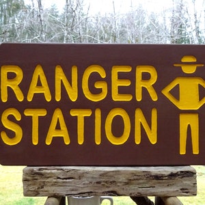 Park Style RANGER STATION Sign With Ranger Symbol, Trail Cabin Lodge ...
