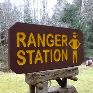 Park Style RANGER STATION Sign With Ranger Symbol, Trail Cabin Lodge ...