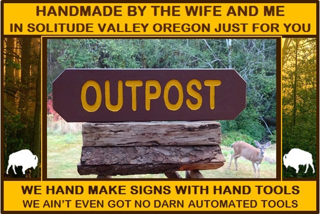 OUTPOST National Park Yellow Letters on Brown Style Sign Cabin Lodge ...