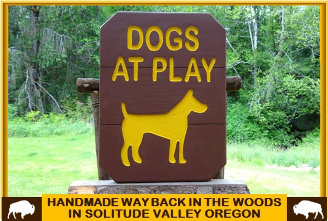 Dogs at Play Sign, Outdoor Park Style Trail Road Street Cabin Lodge ...