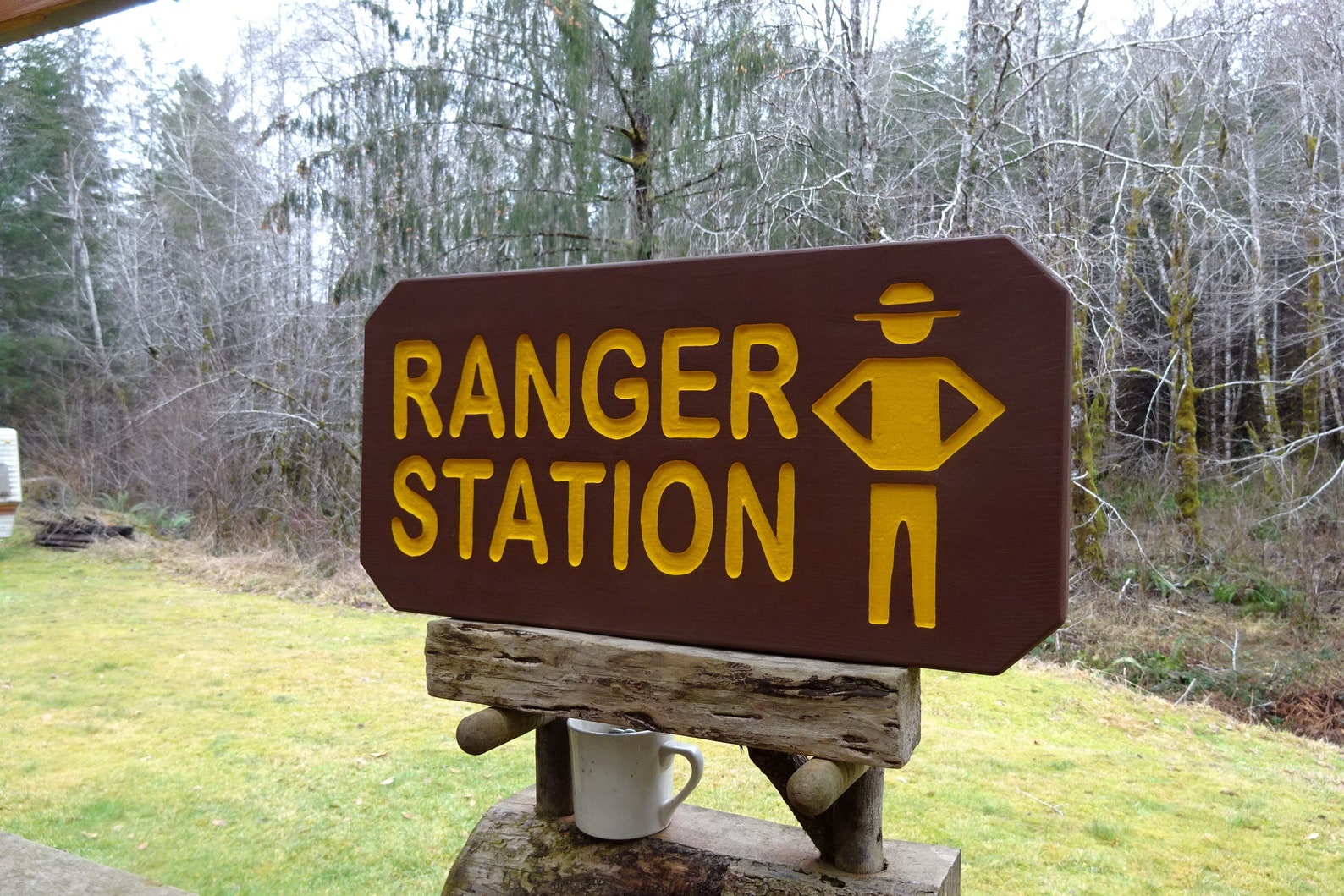 Park Style RANGER STATION Sign With Ranger Symbol, Trail Cabin Lodge ...