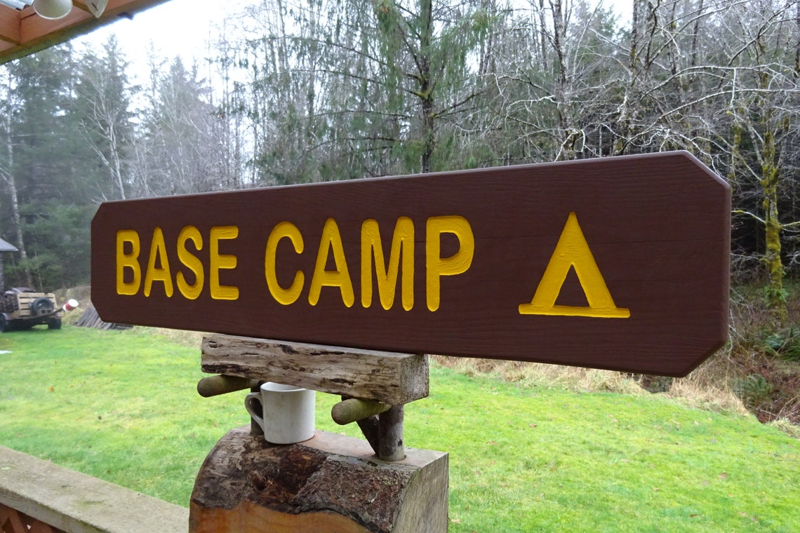 BASE CAMP Sign With Tent Symbol, Personalizable Park Style Campground ...