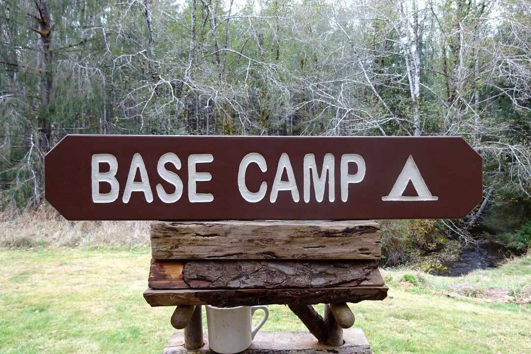 BASE CAMP Sign With Camping Symbol, Park Style Porch Trail Road Cabin ...