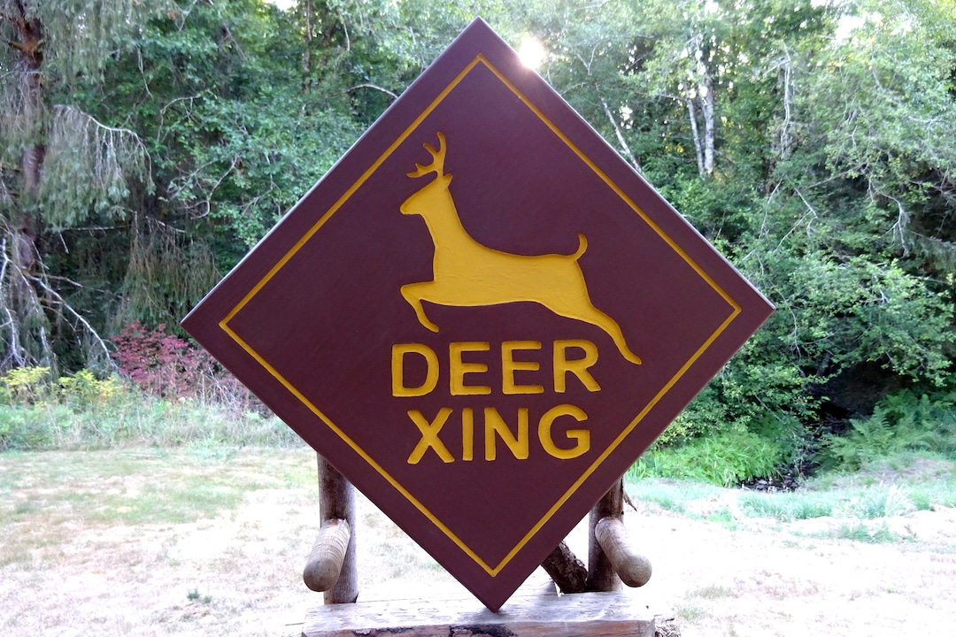 DEER CROSSING ROAD Warning Park Style Sign. Road Street Cabin ...
