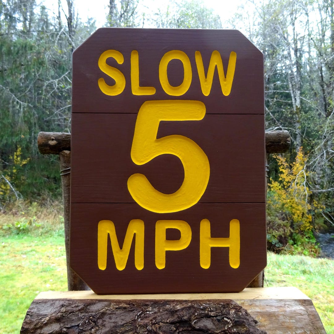 Park Style SLOW 5 MPH Speed Sign, Hand Carved Routed Painted Reflective ...