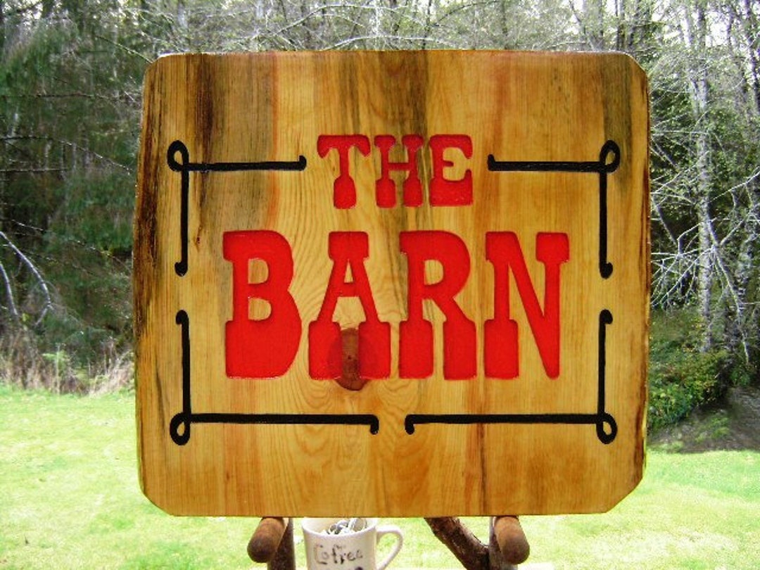 THE BARN Sign, Bracketed With Scroll Work. Carved Routed Painted ...