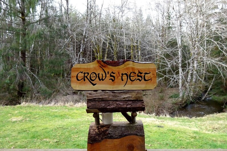 CROWS NEST Rustic Bark-on Style Sign. Wall Fence Road Home - Etsy