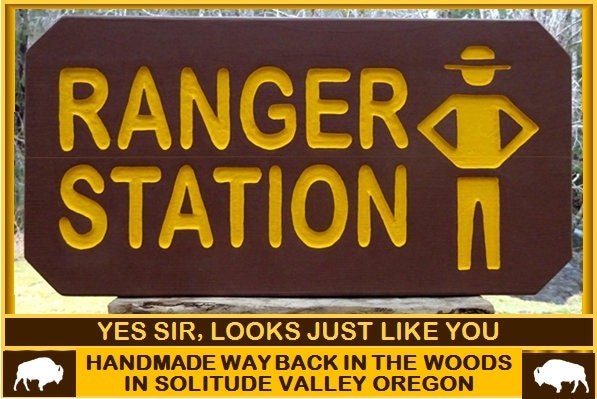 Park Style RANGER STATION Sign With Ranger Symbol, Trail Cabin Lodge ...