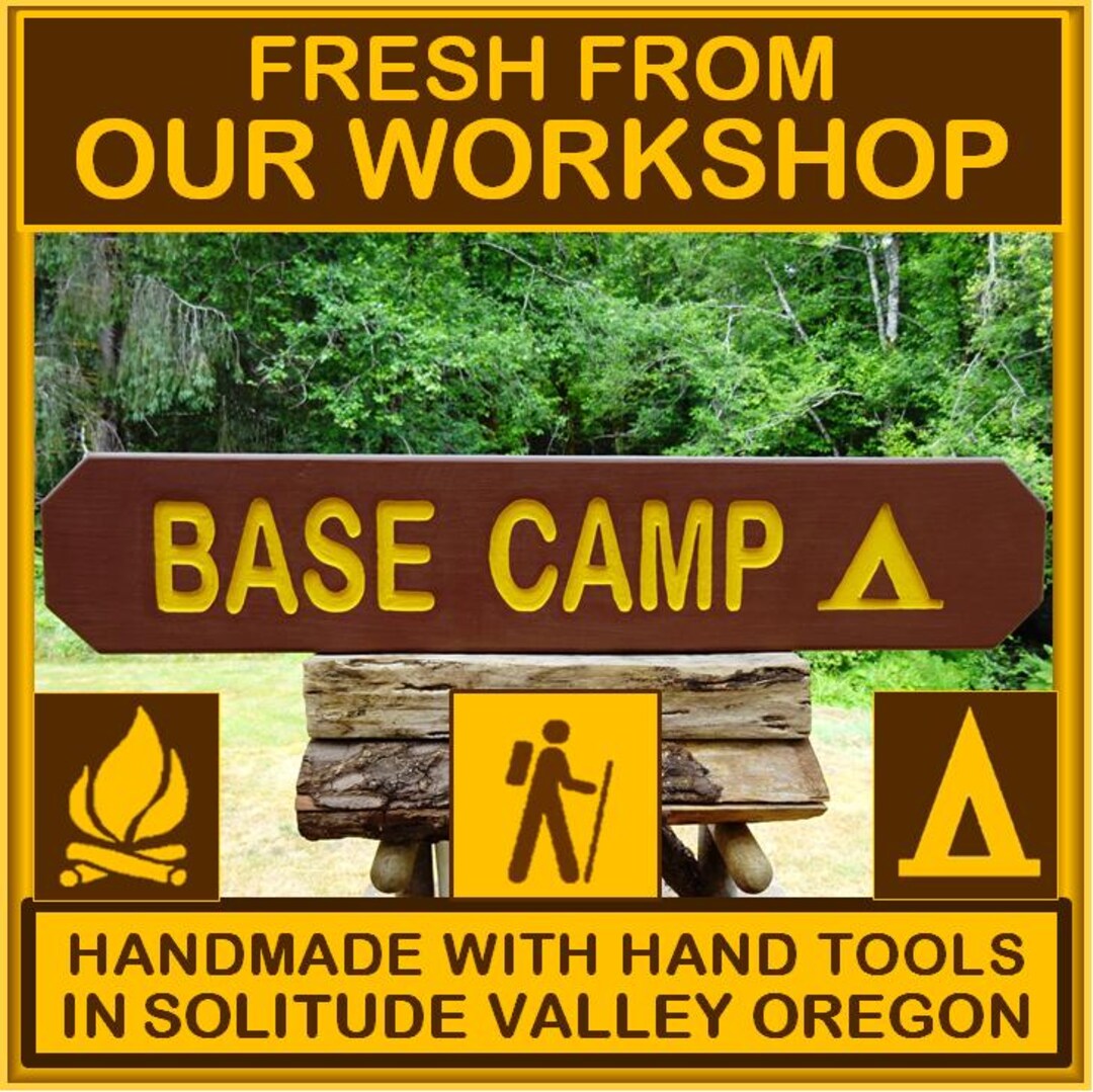 National Park Style BASE CAMP Sign With Camp Symbol.trail Road Street ...