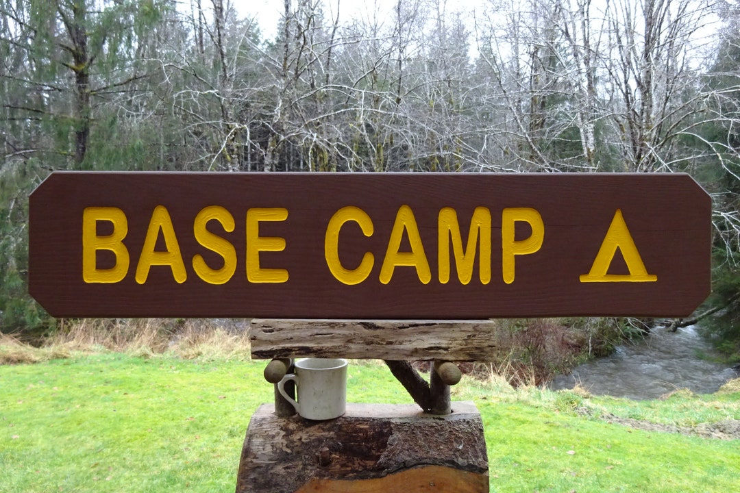 BASE CAMP Sign With Tent Symbol, Personalizable Park Style Campground ...
